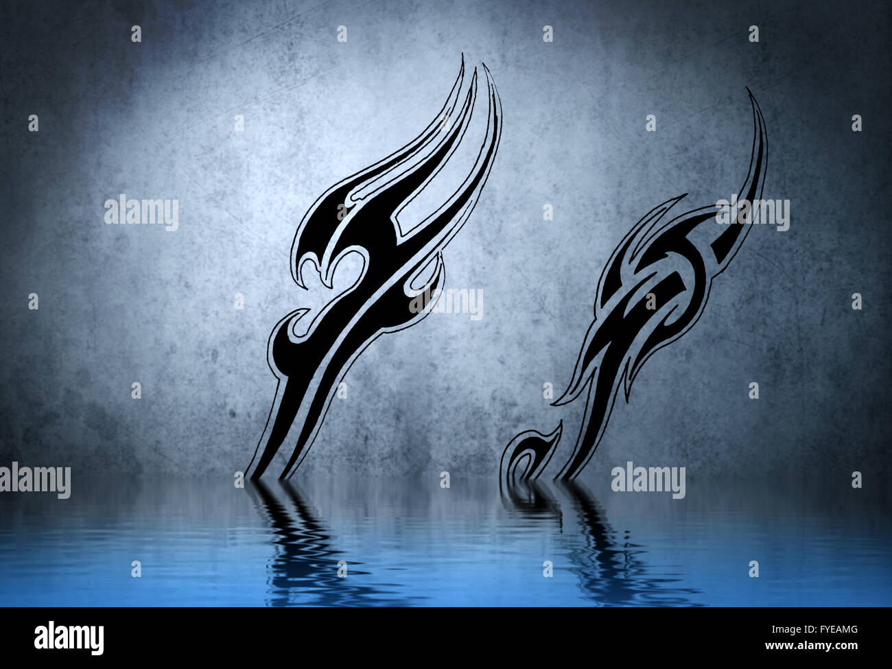 Black tribal armband with water reflection. Tattoo design over blue ...