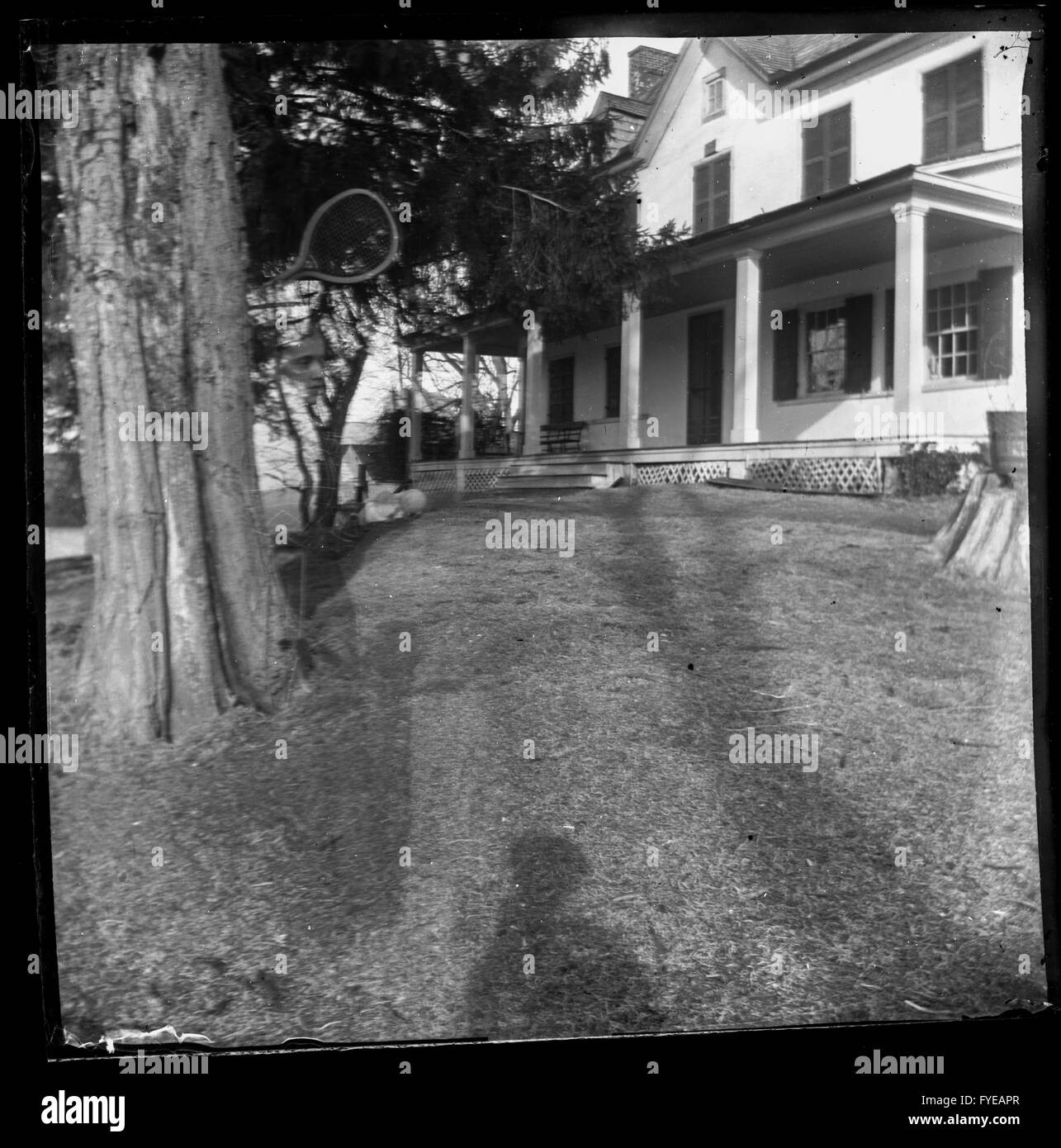 Victorian photograph of a double exposure of a woman playing tennis ...