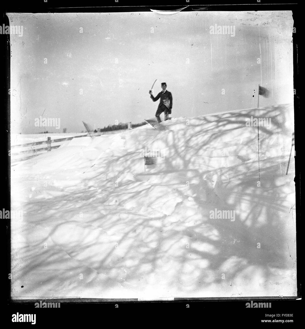 Victorian photograph of a man with a sword in the snow in Fallston ...