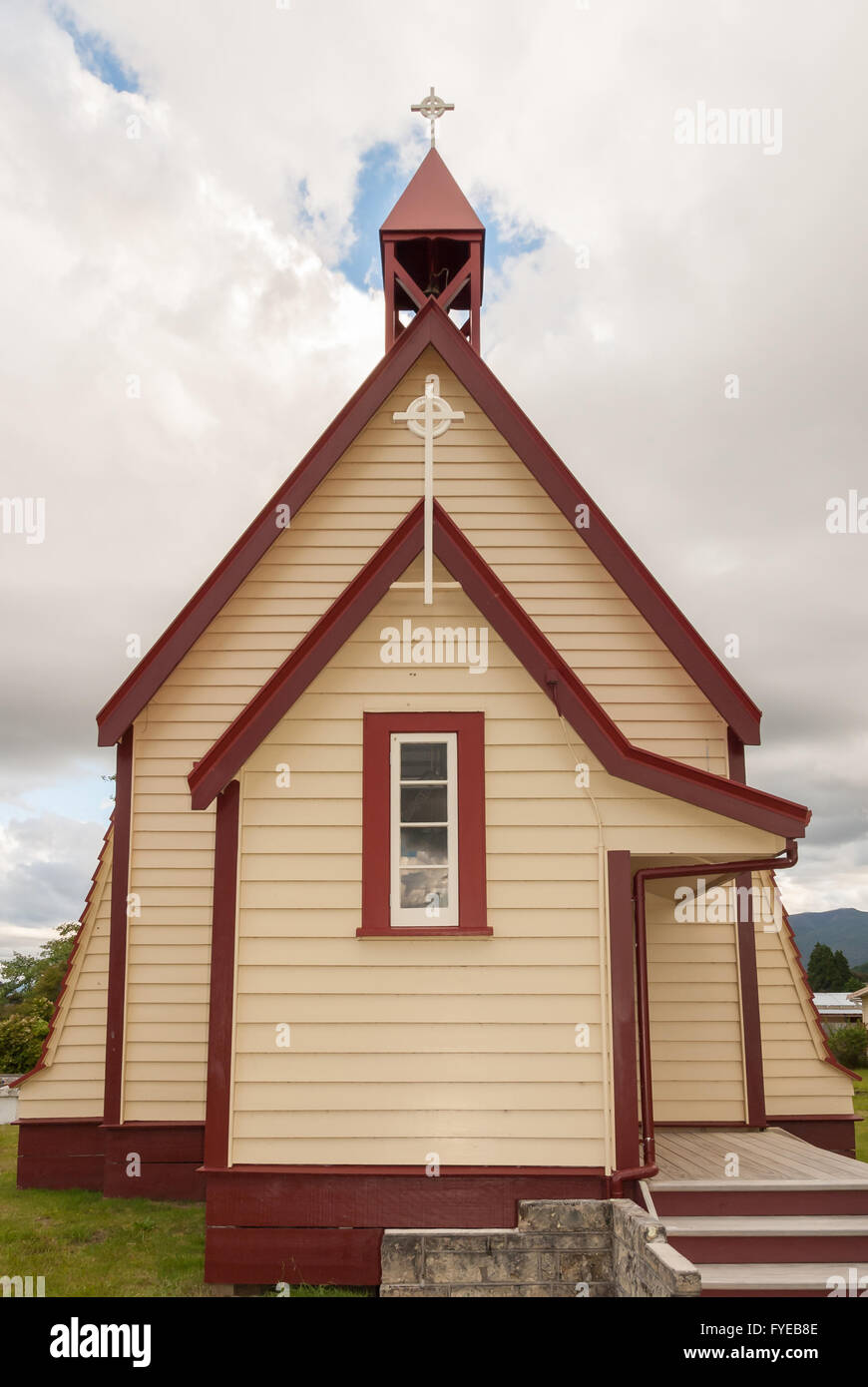 The historic rural church of Saint Pauls in Tokaanu thermal springs ...