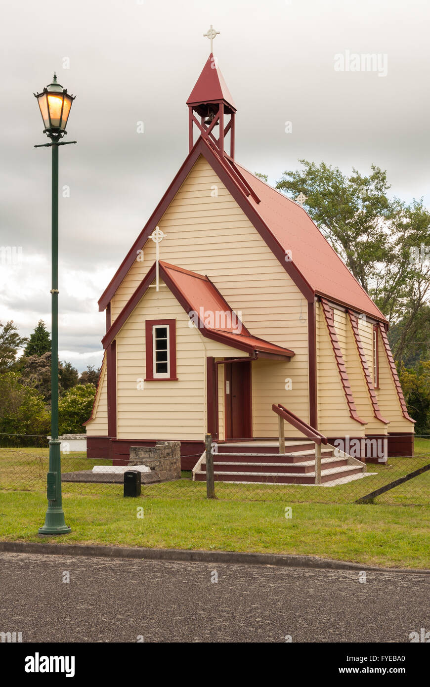 The historic rural church of Saint Pauls in Tokaanu thermal springs ...