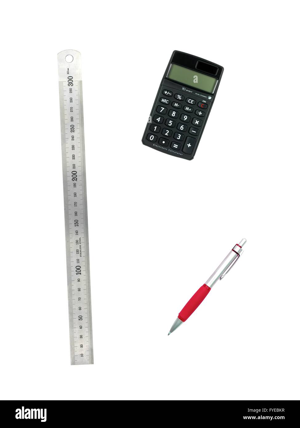 A metal ruler isolated against a white background Stock Photo - Alamy