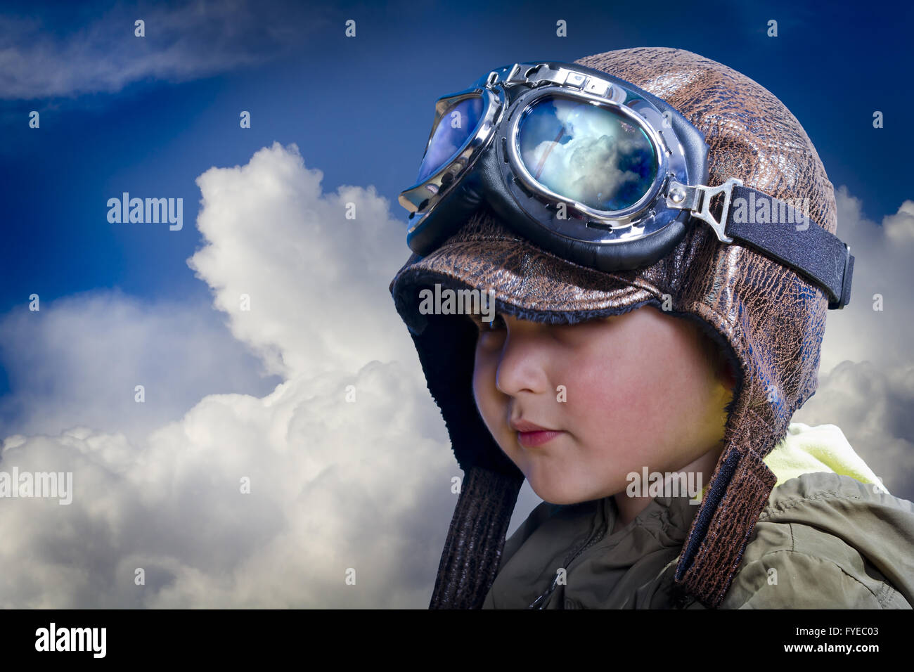 Child pilot, cute and funny over background clouds Stock Photo - Alamy