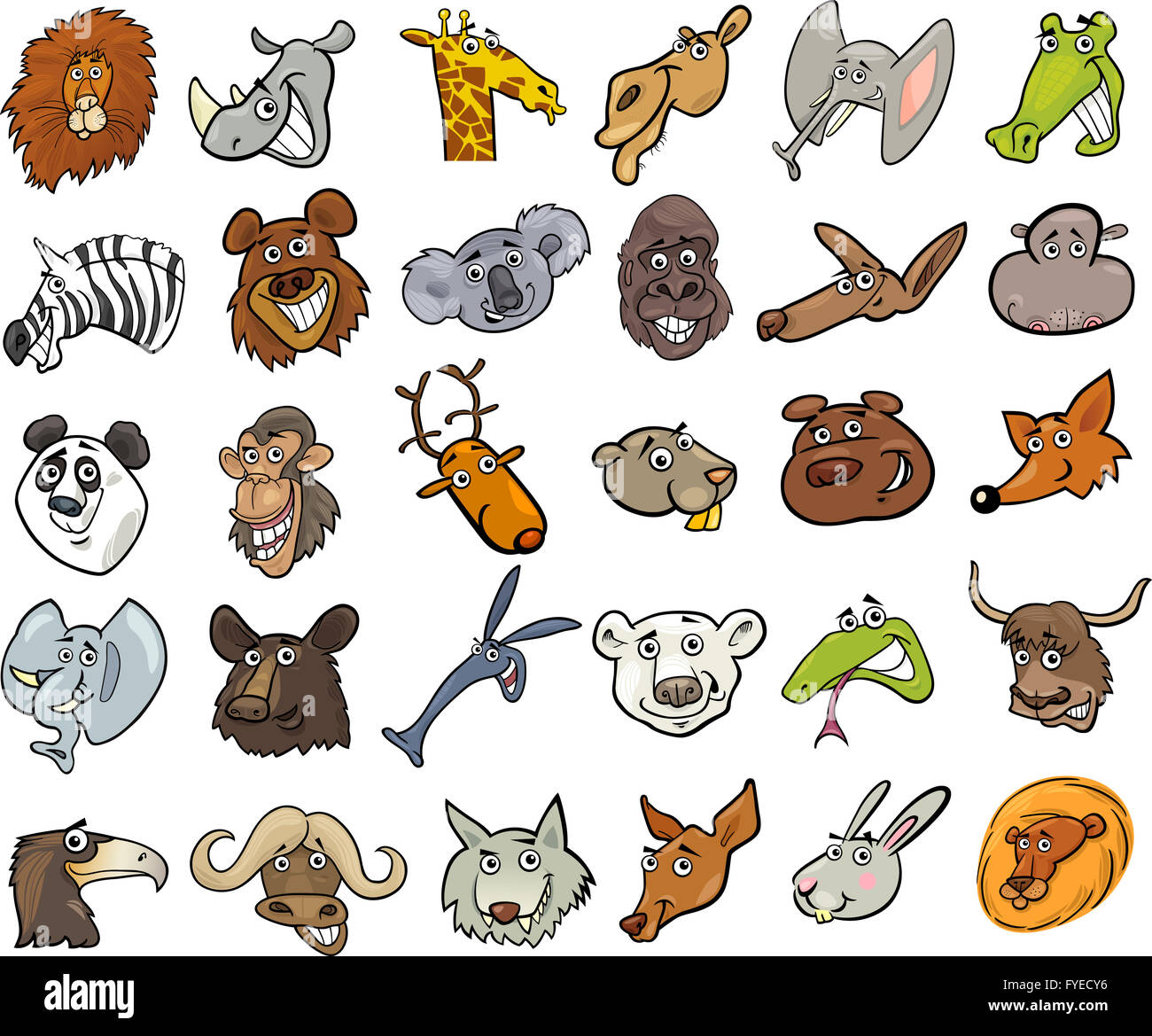 Cartoon wild animals heads huge set Stock Photo - Alamy