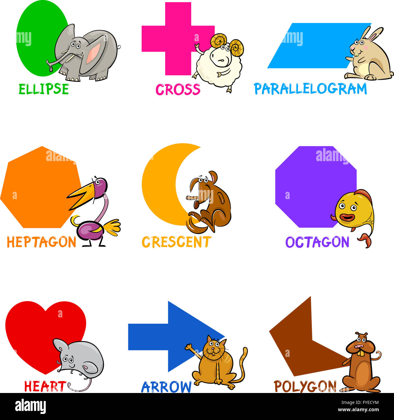 Basic Geometric Shapes with Cartoon Animals Stock Photo - Alamy