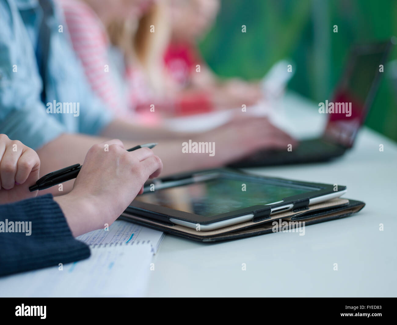 students group study together in school classroom and working together ...