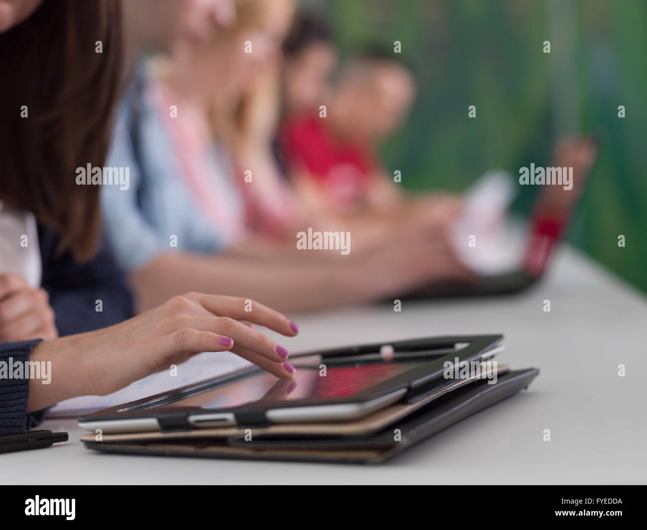 students group study together in school classroom and working together ...