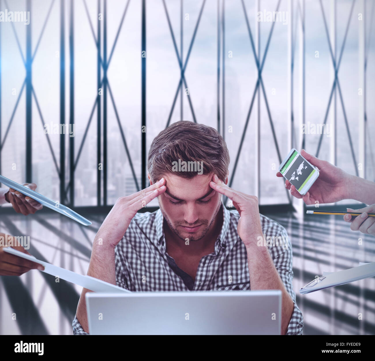 Composite image of businessman stressed out at work Stock Photo - Alamy