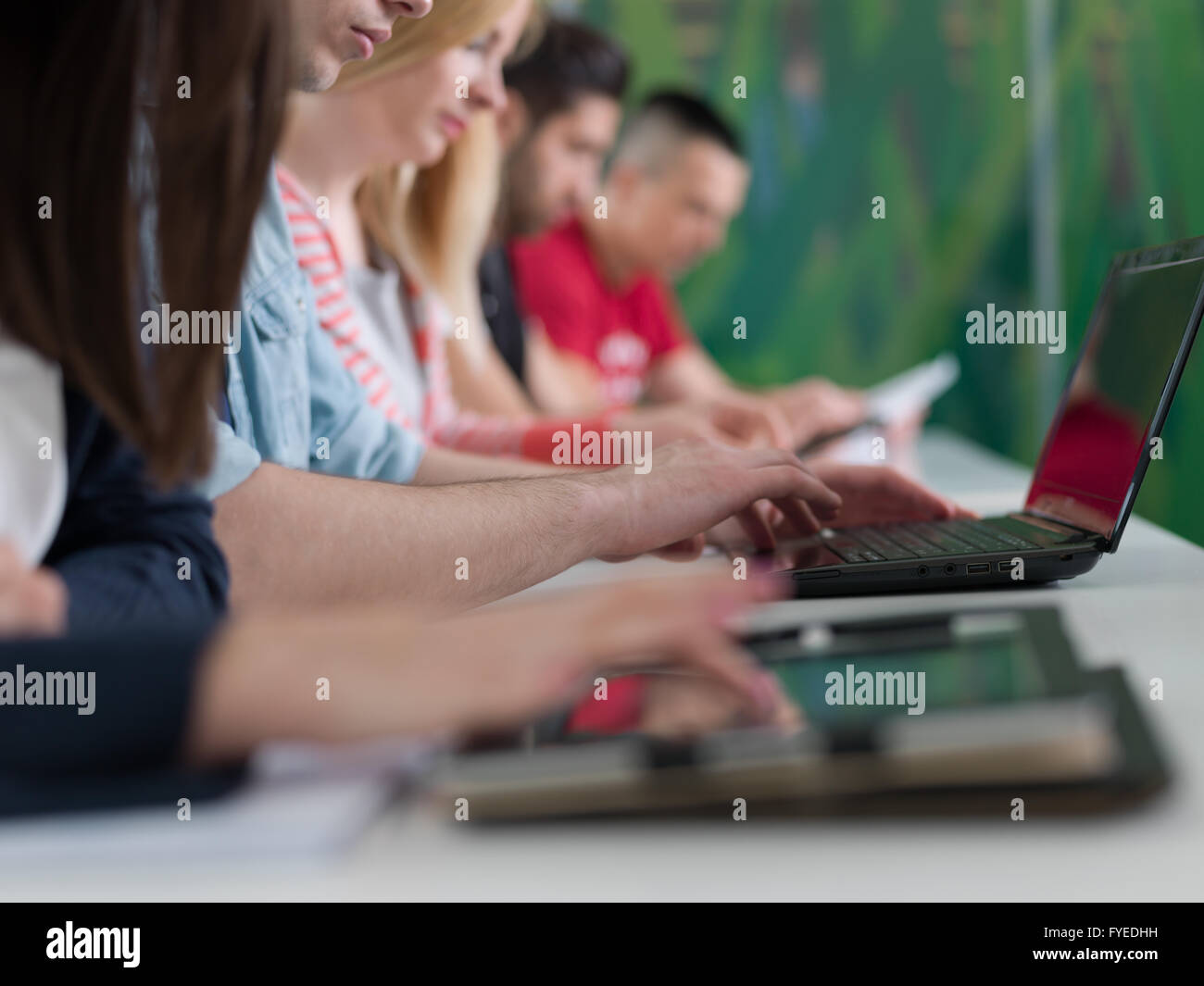 students group study together in school classroom and working together ...