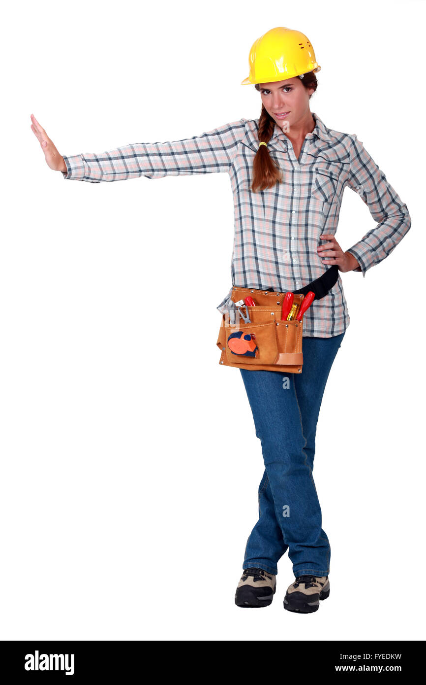 craftswoman making a stop sign with her hand Stock Photo - Alamy