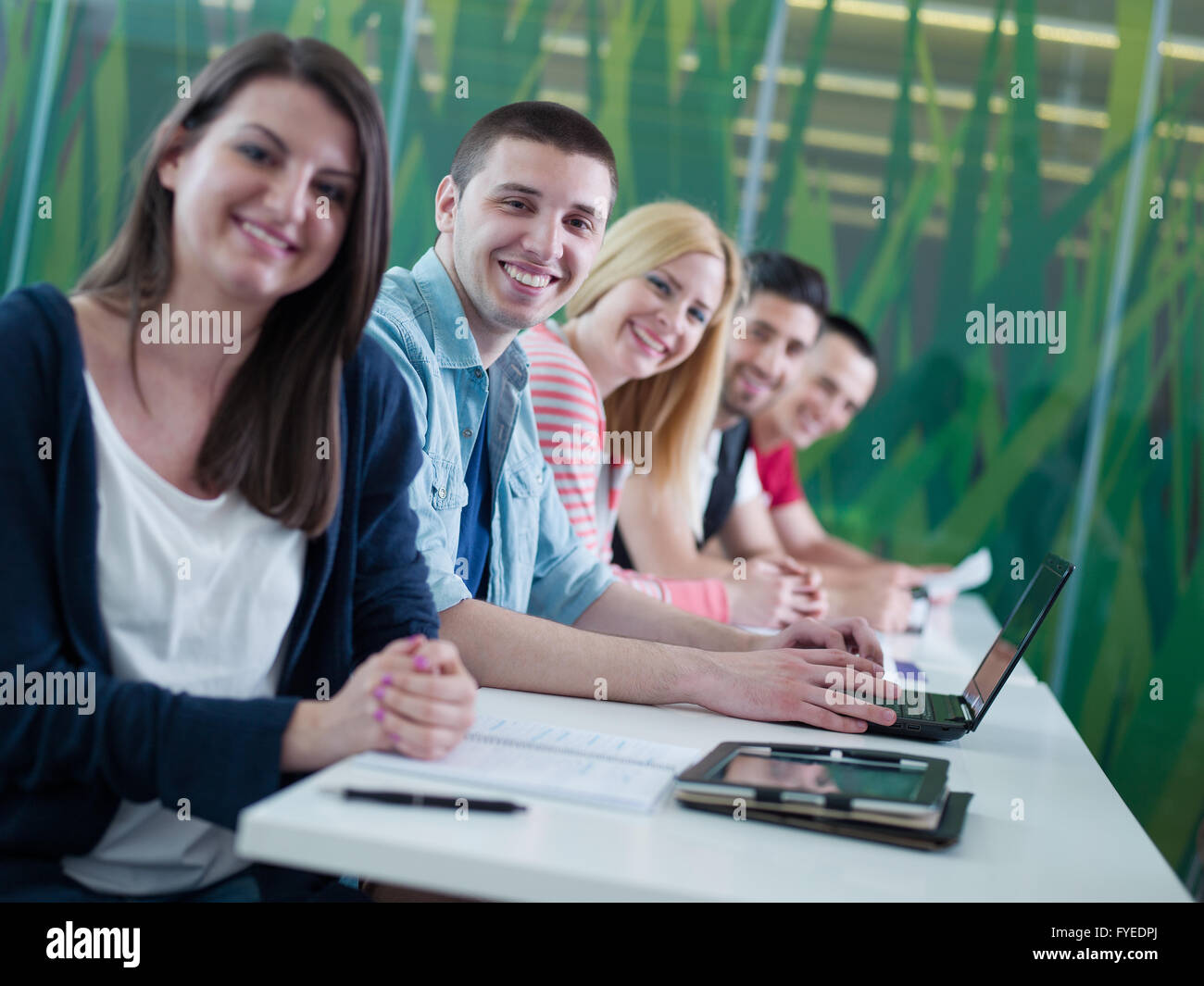 students group study together in school classroom and working together ...