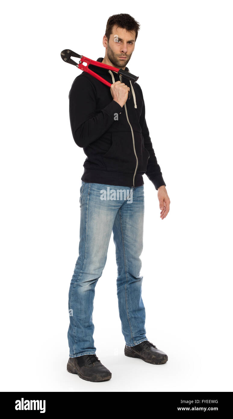 Robber with red bolt cutters, isolated on white Stock Photo - Alamy