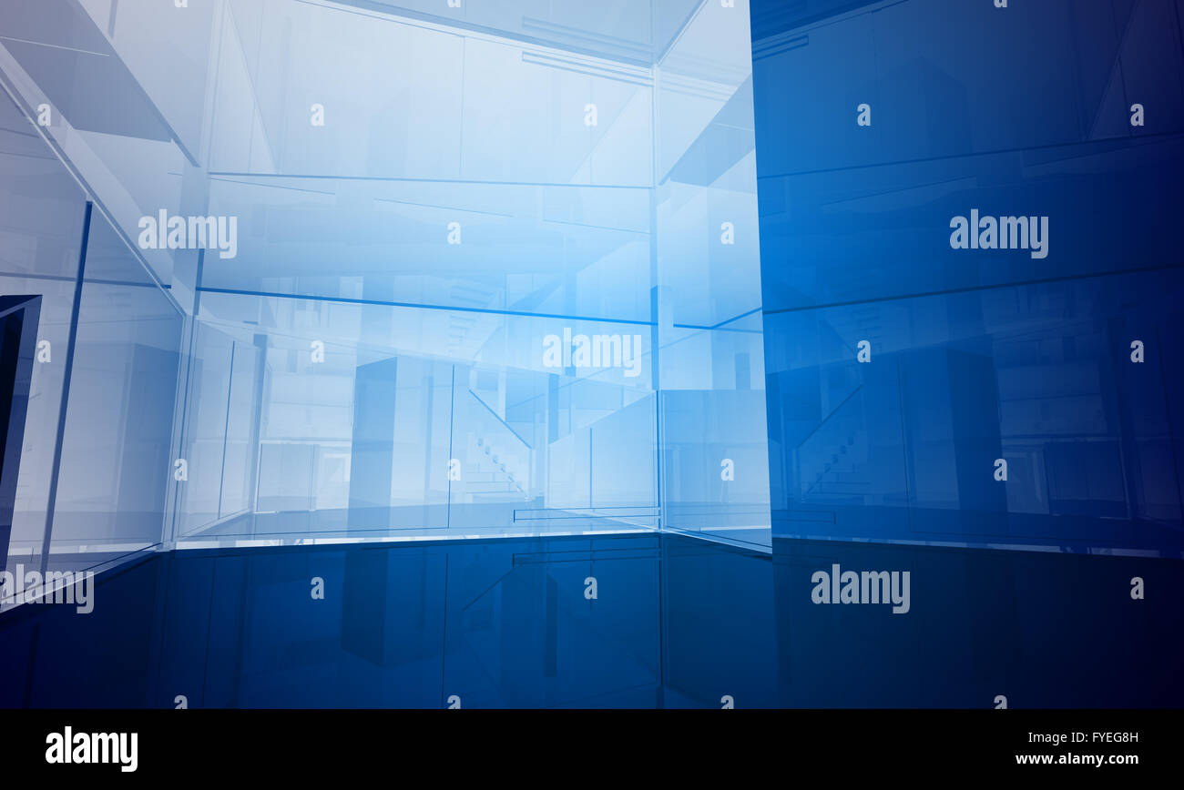 Indoor building. Office space with blue light effects Stock Photo - Alamy