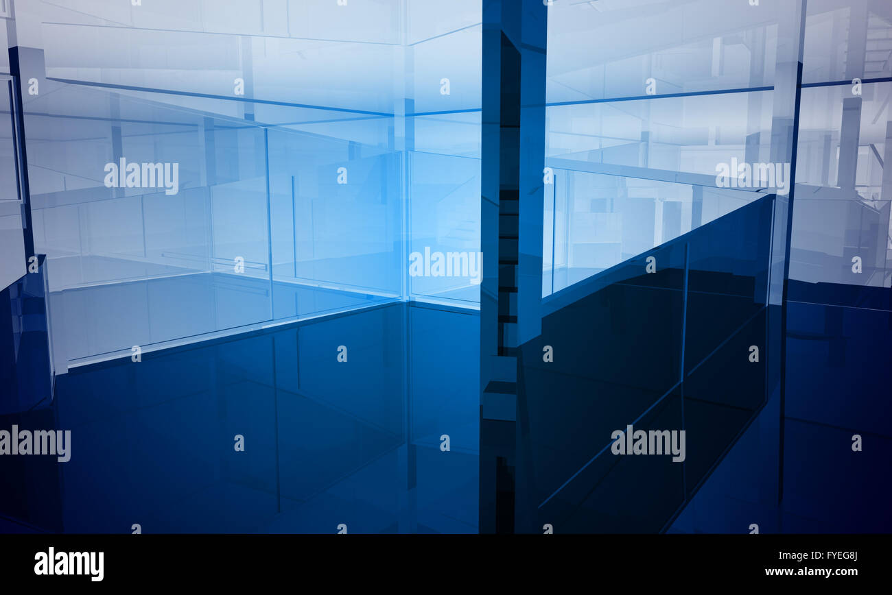 Indoor building. Office space with blue light effects Stock Photo - Alamy