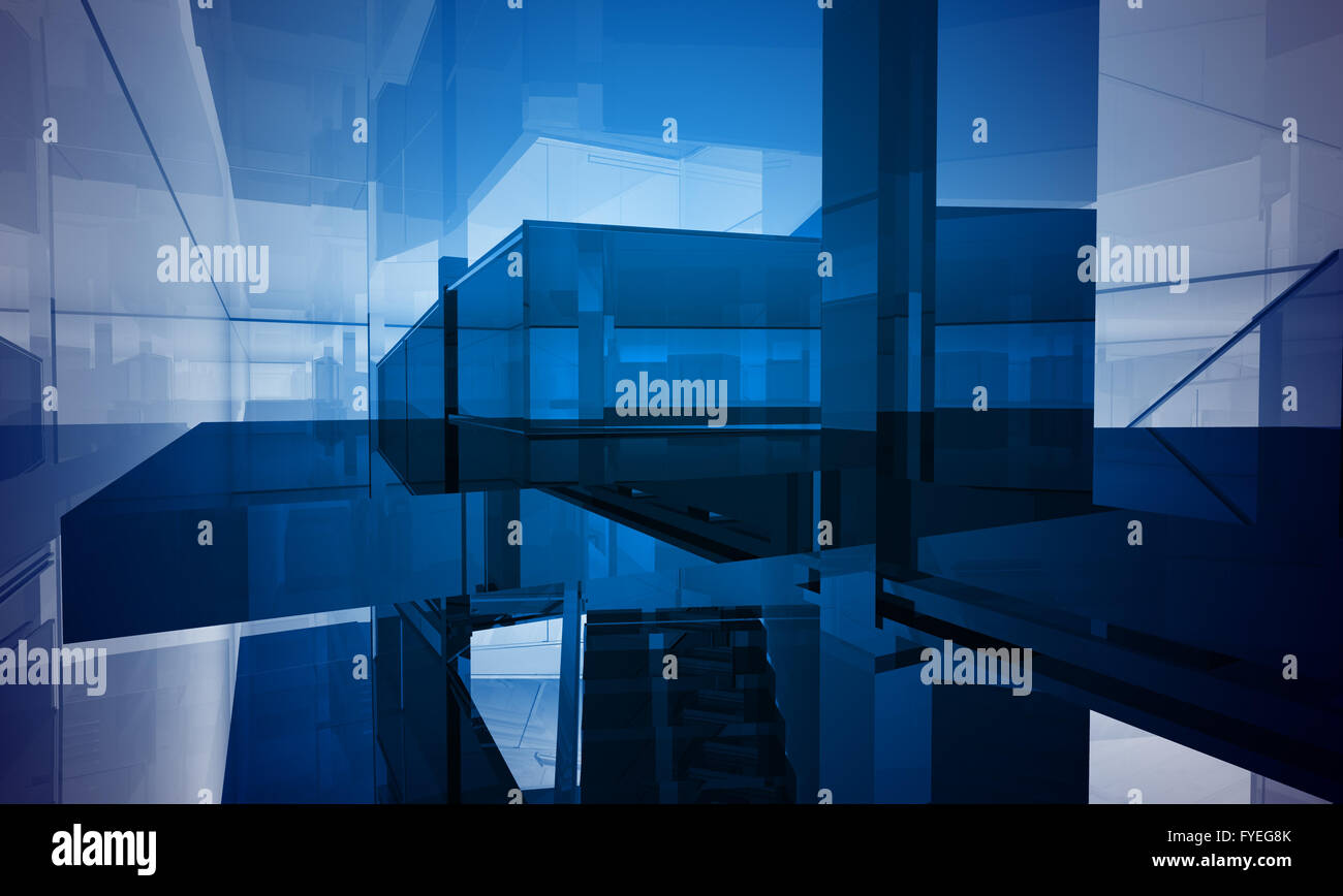 Indoor building. Office space with blue light effects Stock Photo - Alamy