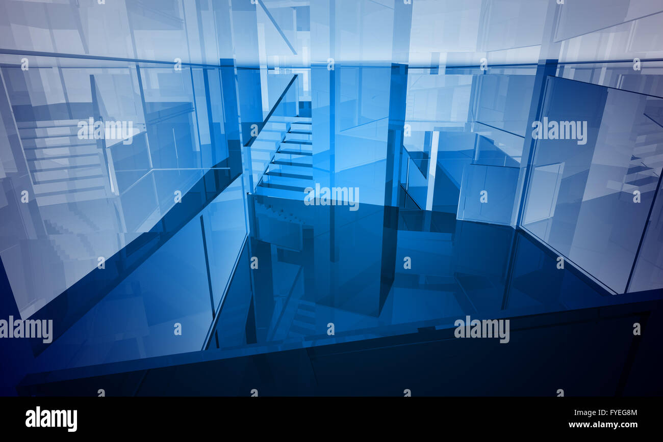 Indoor building. Office space with blue light effects Stock Photo - Alamy