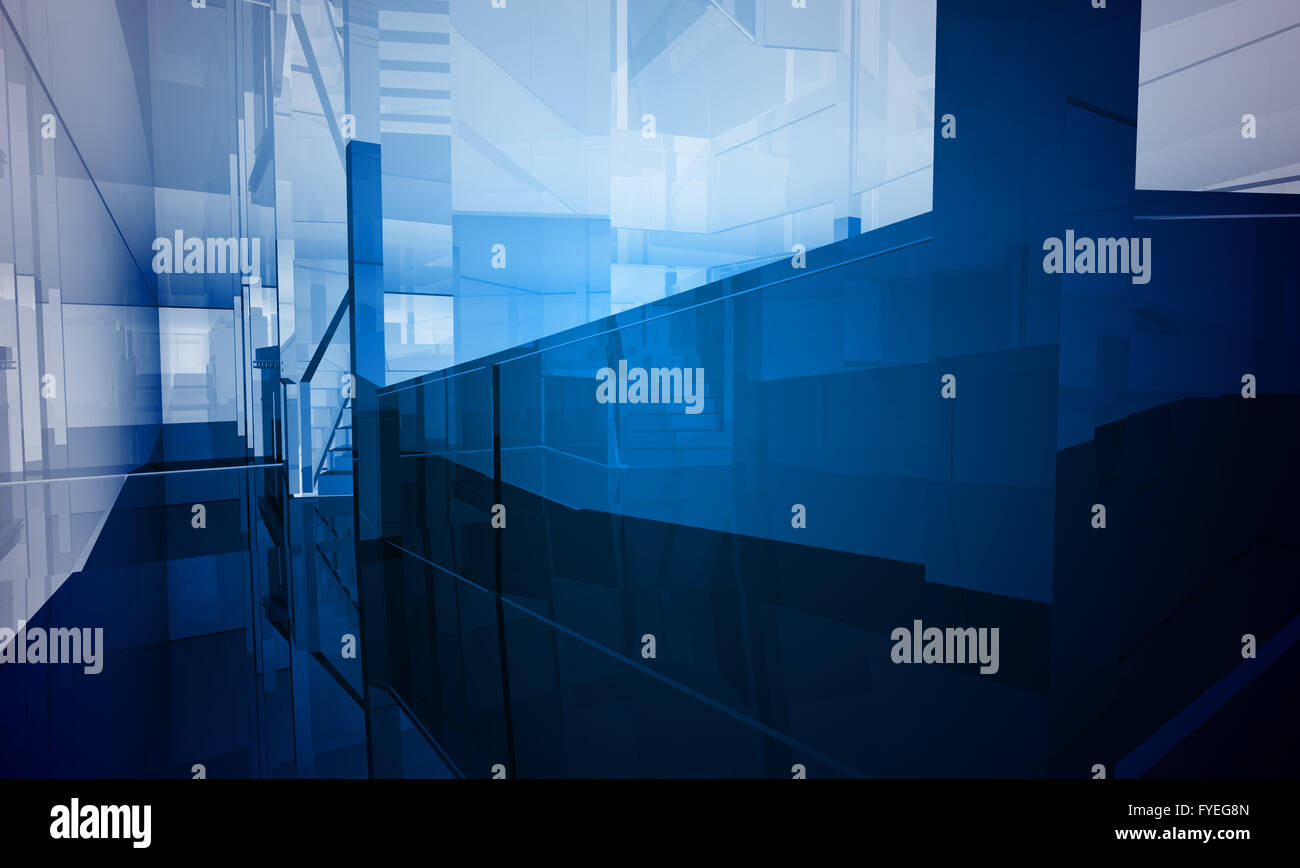 Indoor building. Office space with blue light effects Stock Photo - Alamy