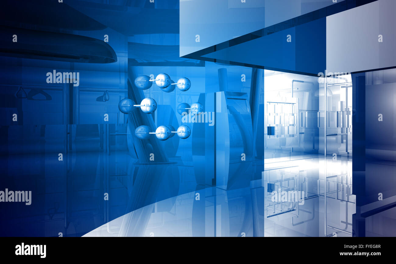 Indoor building. Office space with blue light effects Stock Photo - Alamy