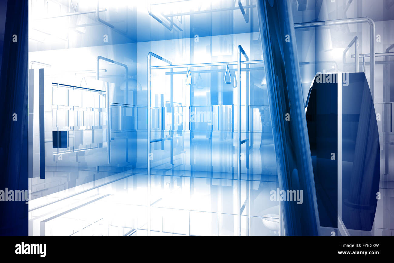 Indoor building. Office space with blue light effects Stock Photo - Alamy