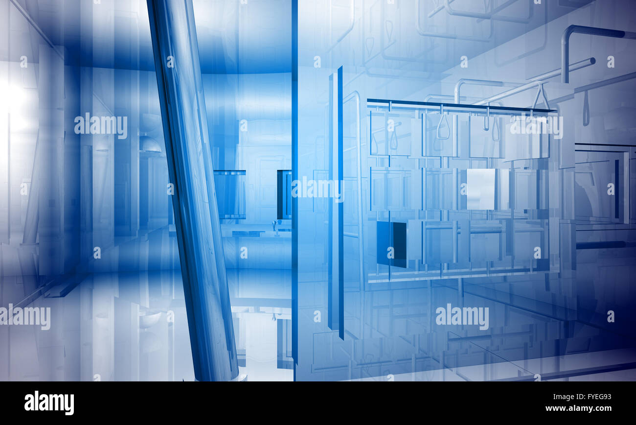 Indoor building. Office space with blue light effects Stock Photo - Alamy