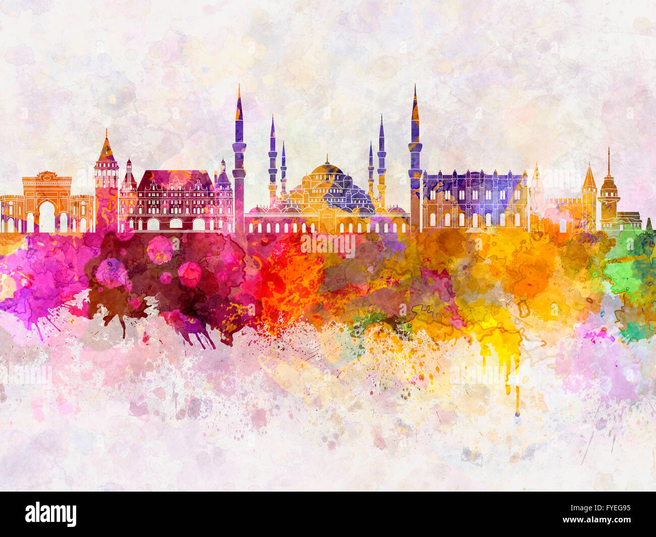 Istanbul skyline in watercolor background Stock Photo - Alamy