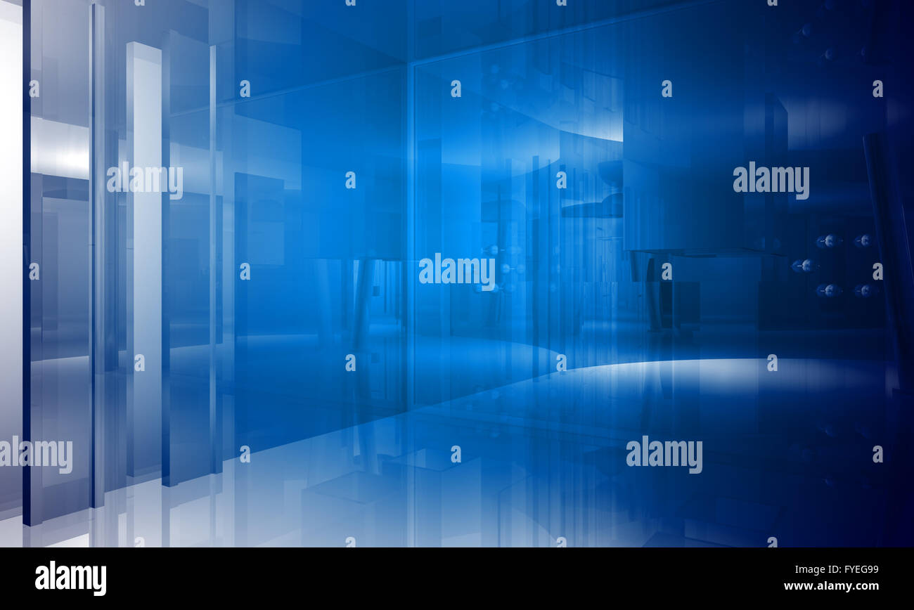 Indoor building. Office space with blue light effects Stock Photo - Alamy