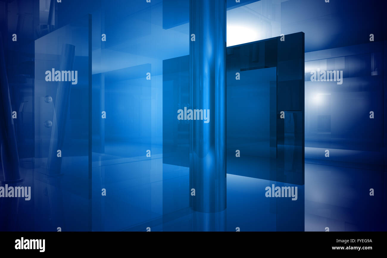 Indoor building. Office space with blue light effects Stock Photo - Alamy
