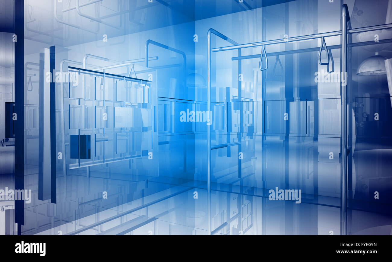 Indoor building. Office space with blue light effects Stock Photo - Alamy