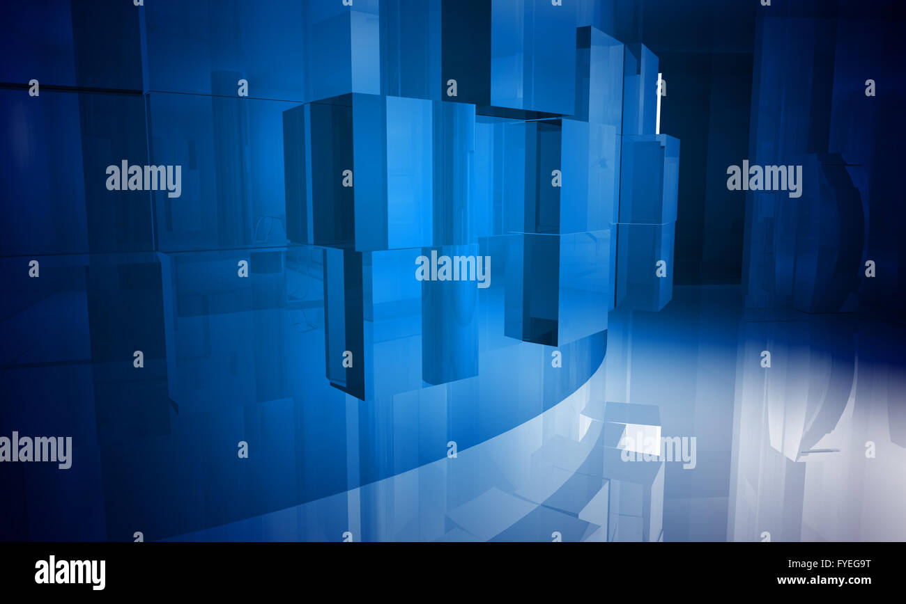 Indoor building. Office space with blue light effects Stock Photo - Alamy