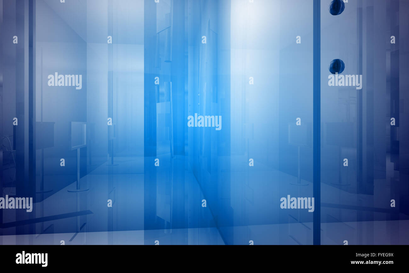 Indoor building. Office space with blue light effects Stock Photo - Alamy