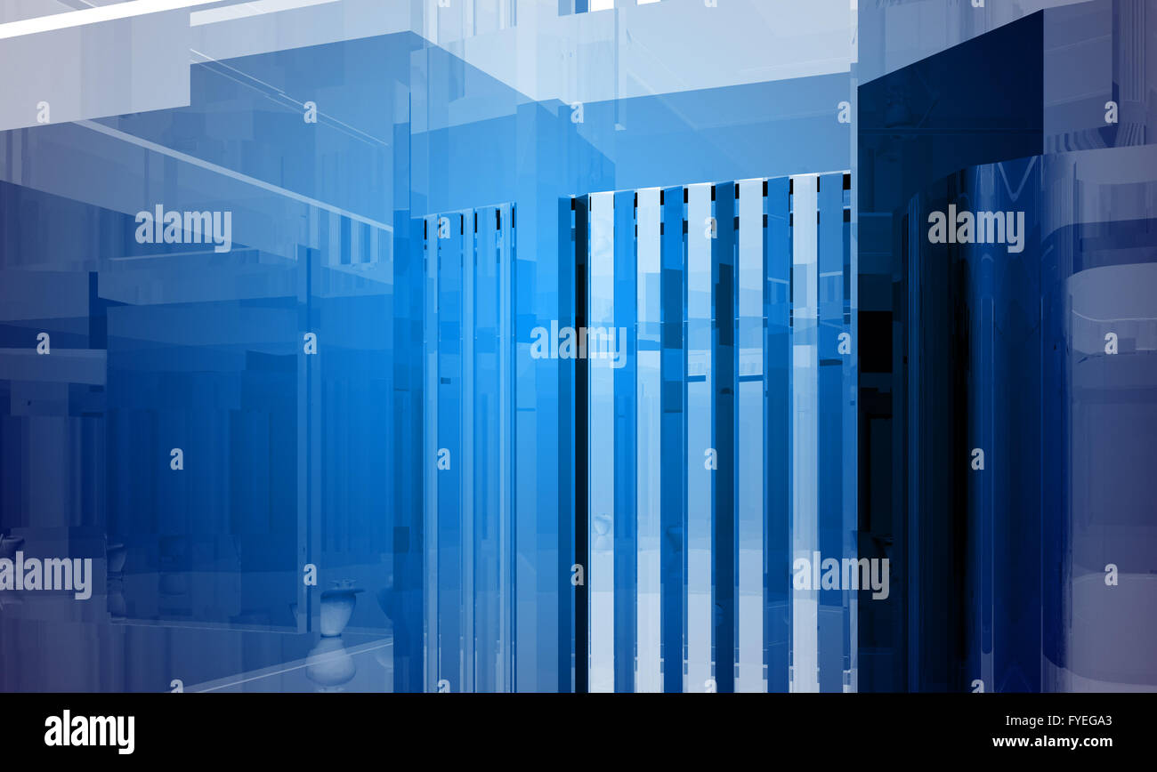 Indoor building. Office space with blue light effects Stock Photo - Alamy