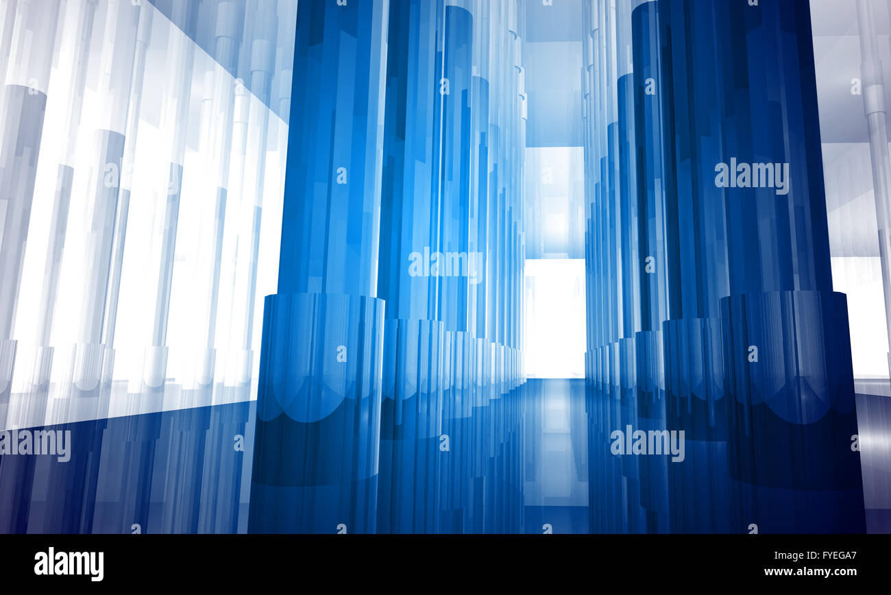 Indoor building. Office space with blue light effects Stock Photo - Alamy