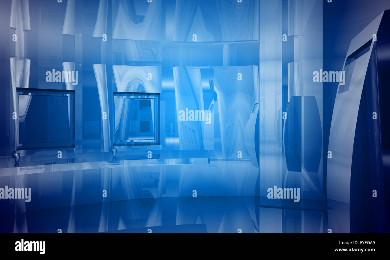 Indoor building. Office space with blue light effects Stock Photo - Alamy