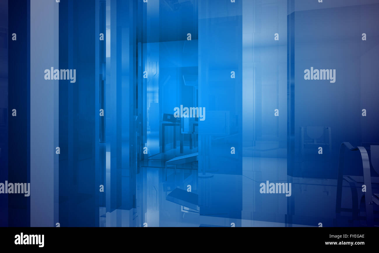 Indoor building. Office space with blue light effects Stock Photo - Alamy