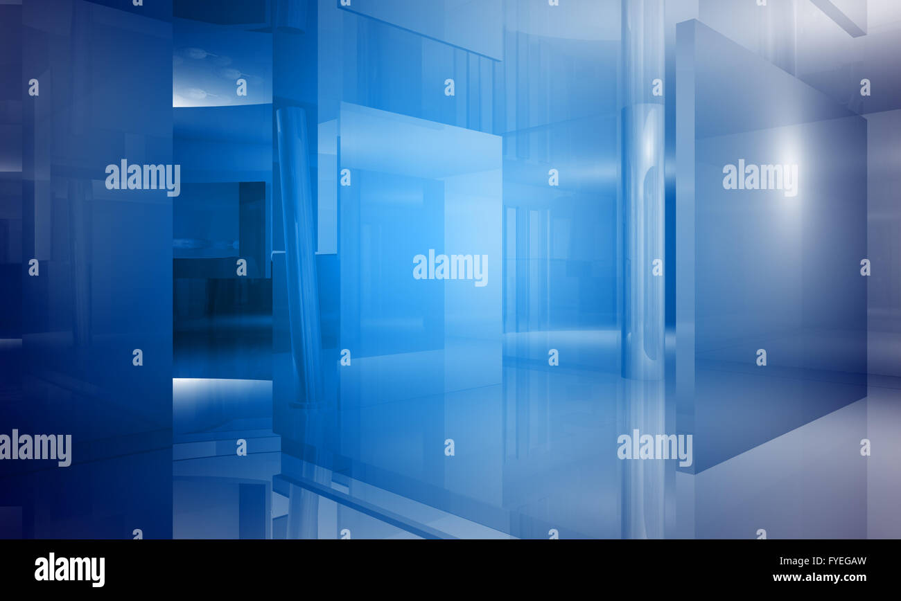 Indoor building. Office space with blue light effects Stock Photo - Alamy