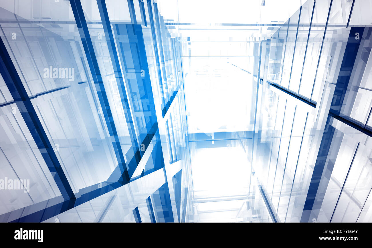 Indoor building. Office space with blue light effects Stock Photo - Alamy