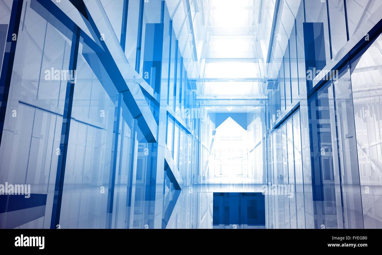 Indoor building. Office space with blue light effects Stock Photo - Alamy