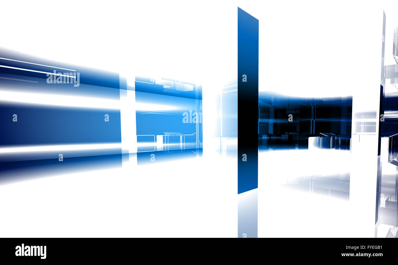 Indoor building. Office space with blue light effects Stock Photo - Alamy