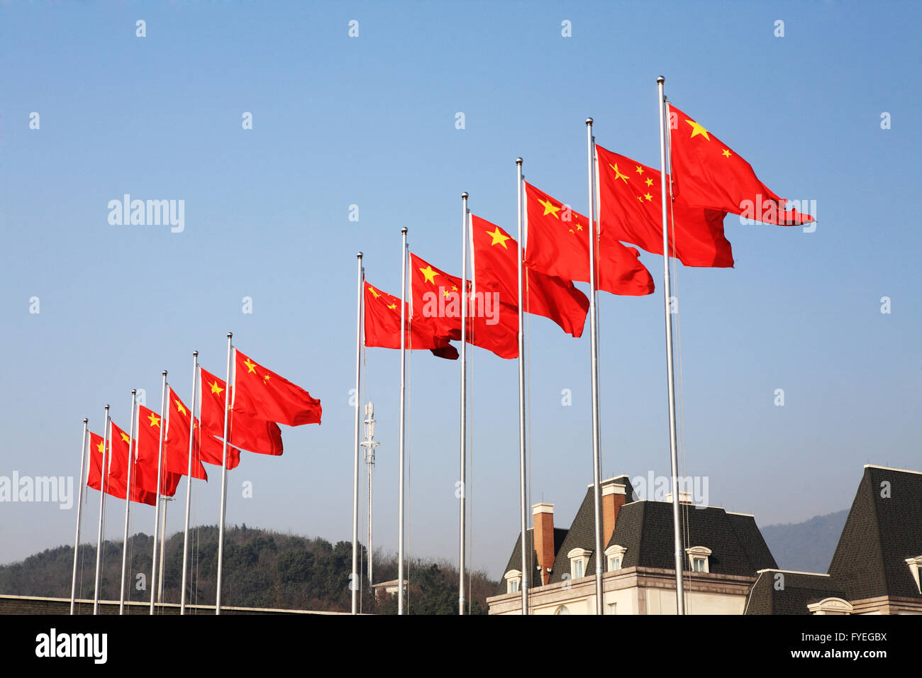 A row of Chinese flags Stock Photo - Alamy