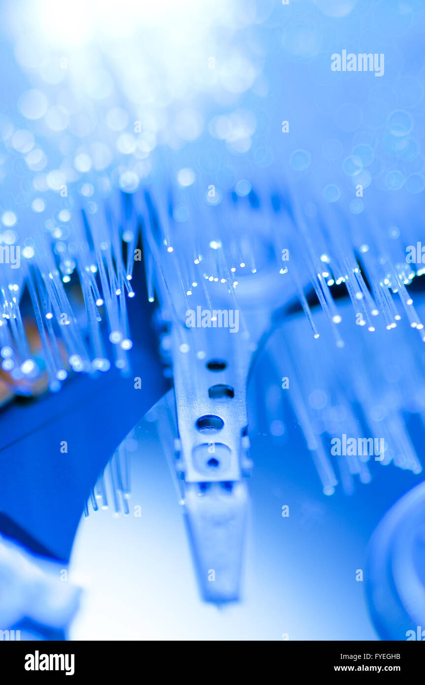 Optical fiber picture with details and light effects Stock Photo - Alamy