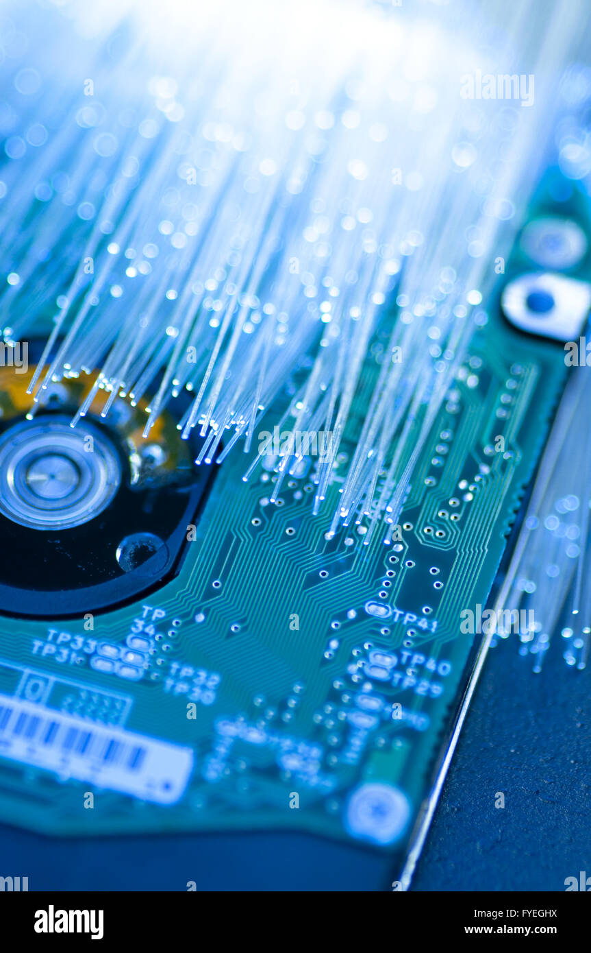 Optical fiber picture with details and light effects Stock Photo - Alamy