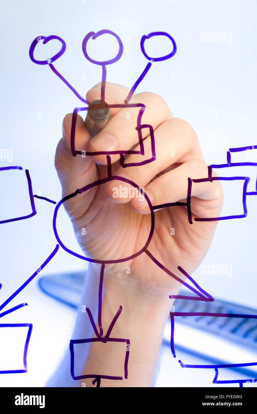 hand draws block diagram on transparent glass Stock Photo - Alamy