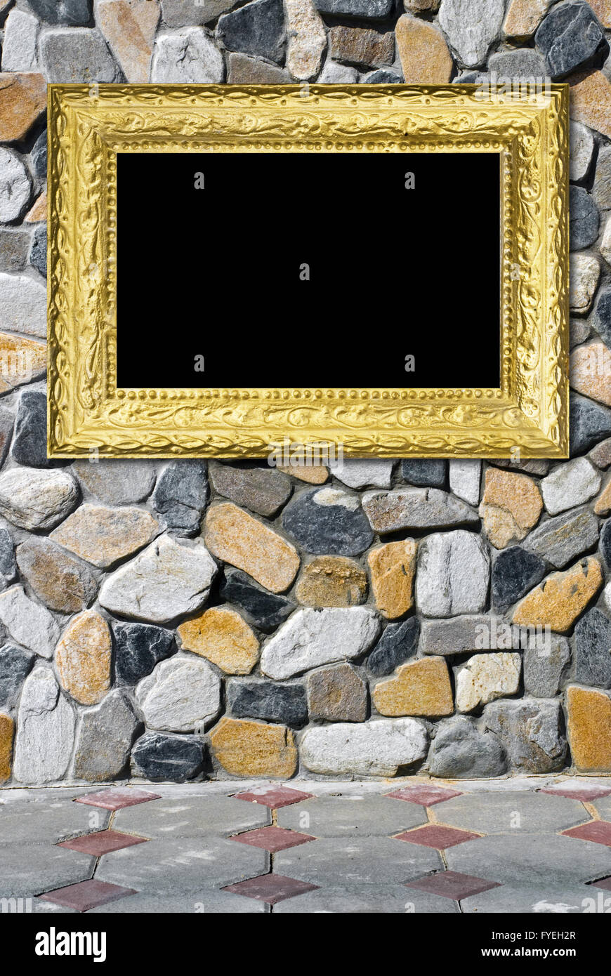 Golden frame on a beautiful stone background Stock Photo - Alamy