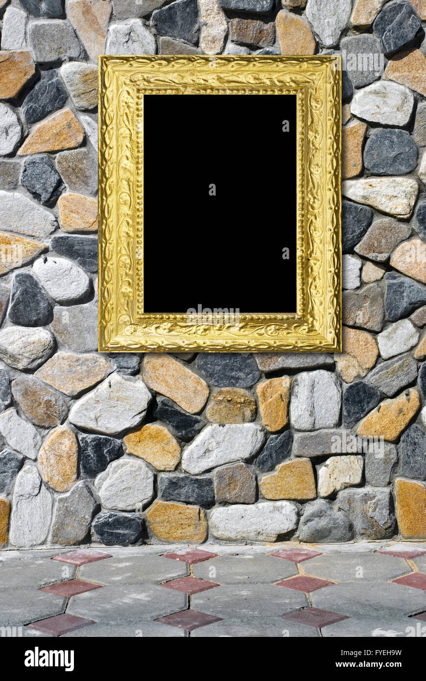 Golden frame on a beautiful stone background Stock Photo - Alamy
