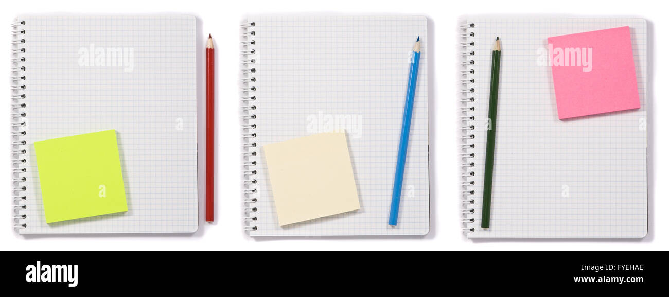 Set of note papers and pencils Stock Photo - Alamy
