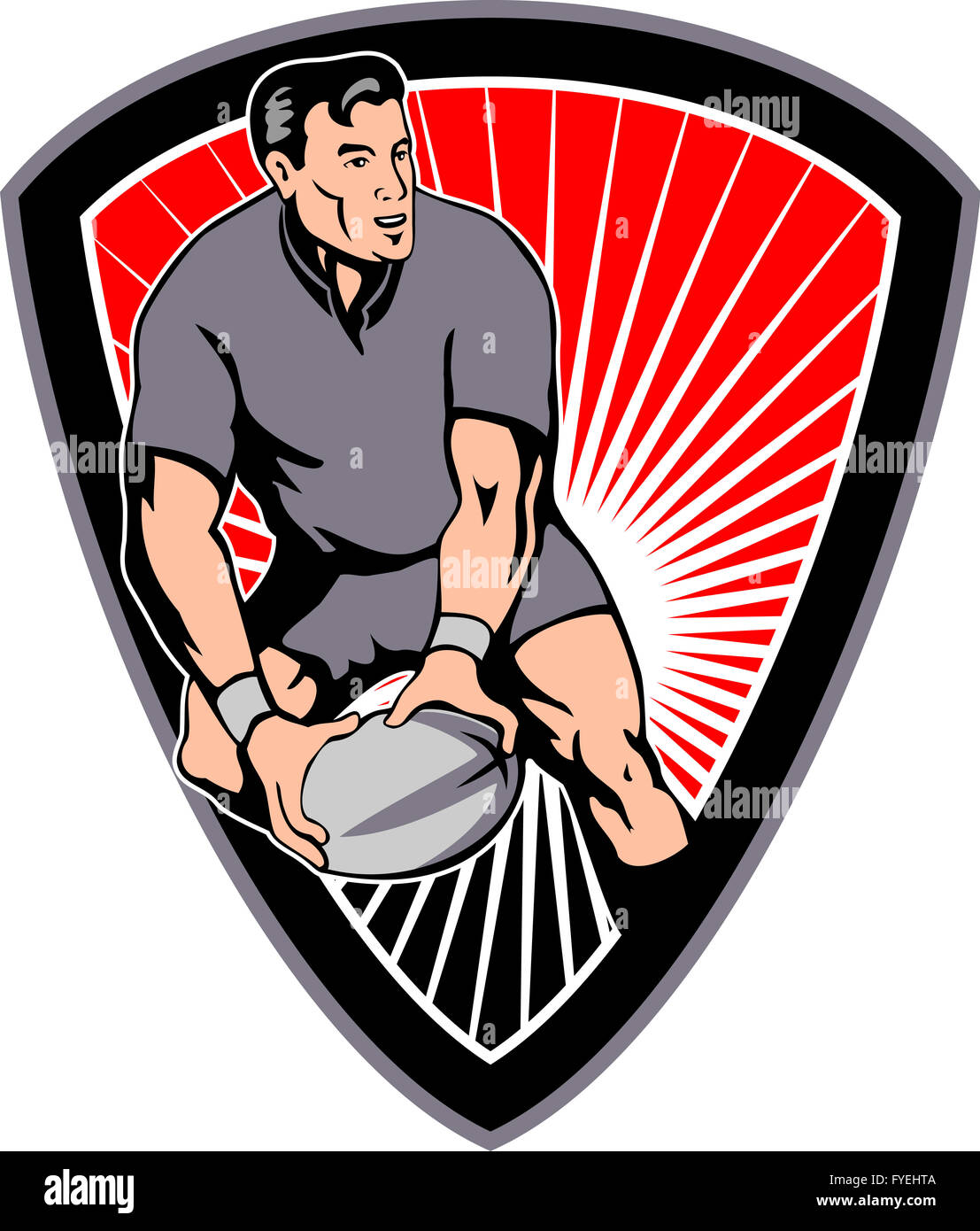 rugby passing ball shield Stock Photo - Alamy