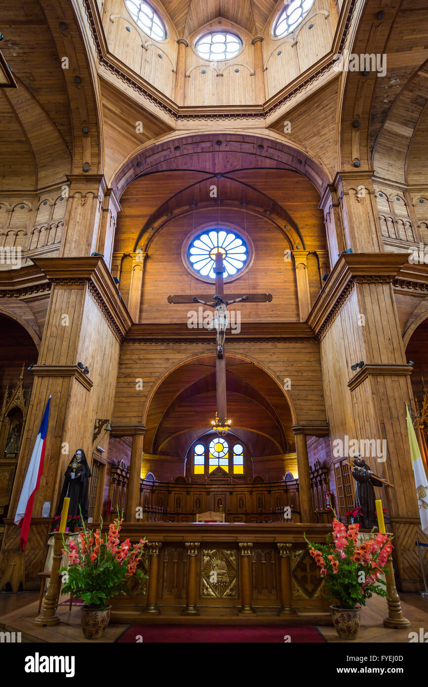 The wooden church of San Francisco on Plaza de Armas in Castro, Chile ...