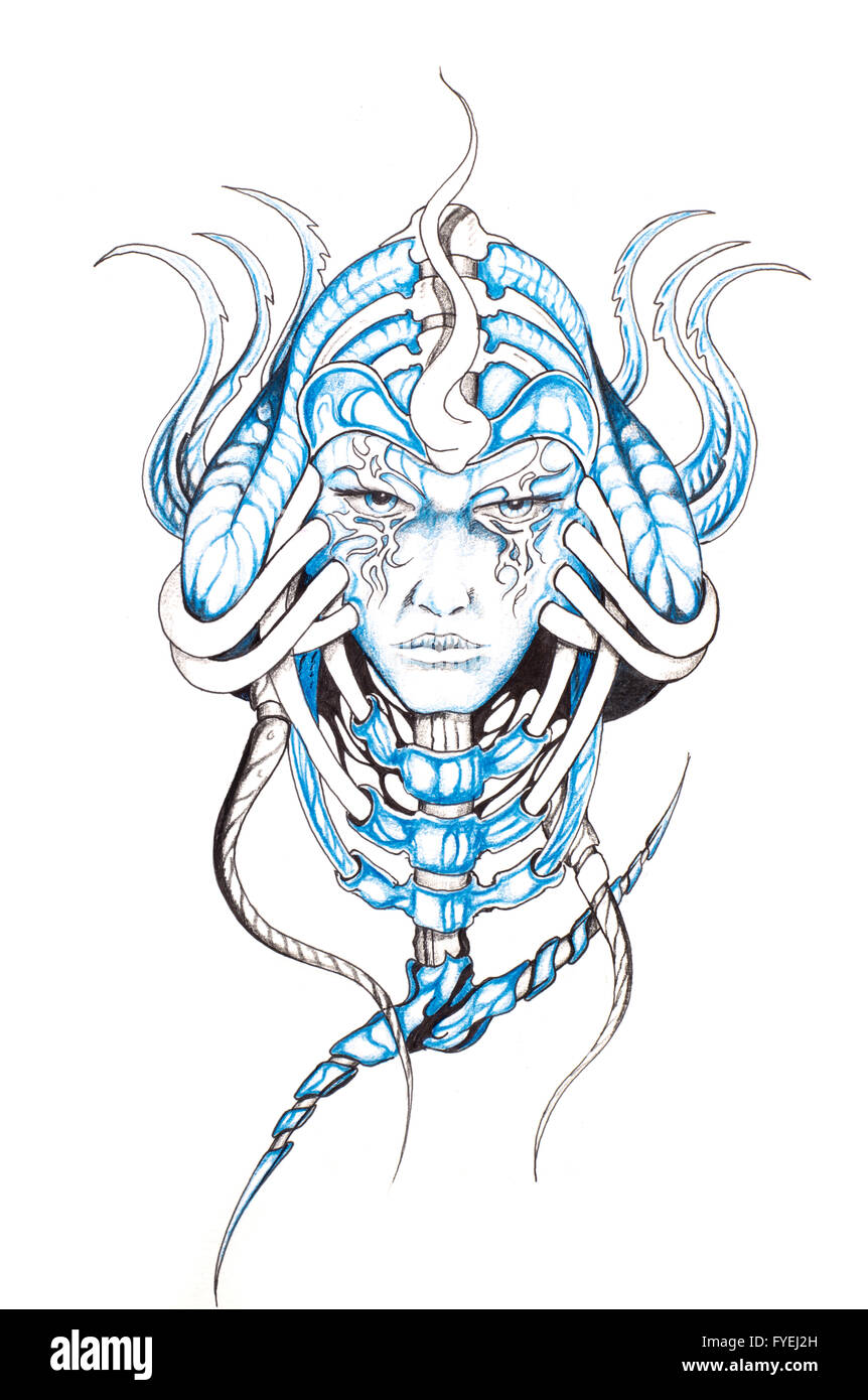 Tattoo art, sketch of a monster Stock Photo - Alamy