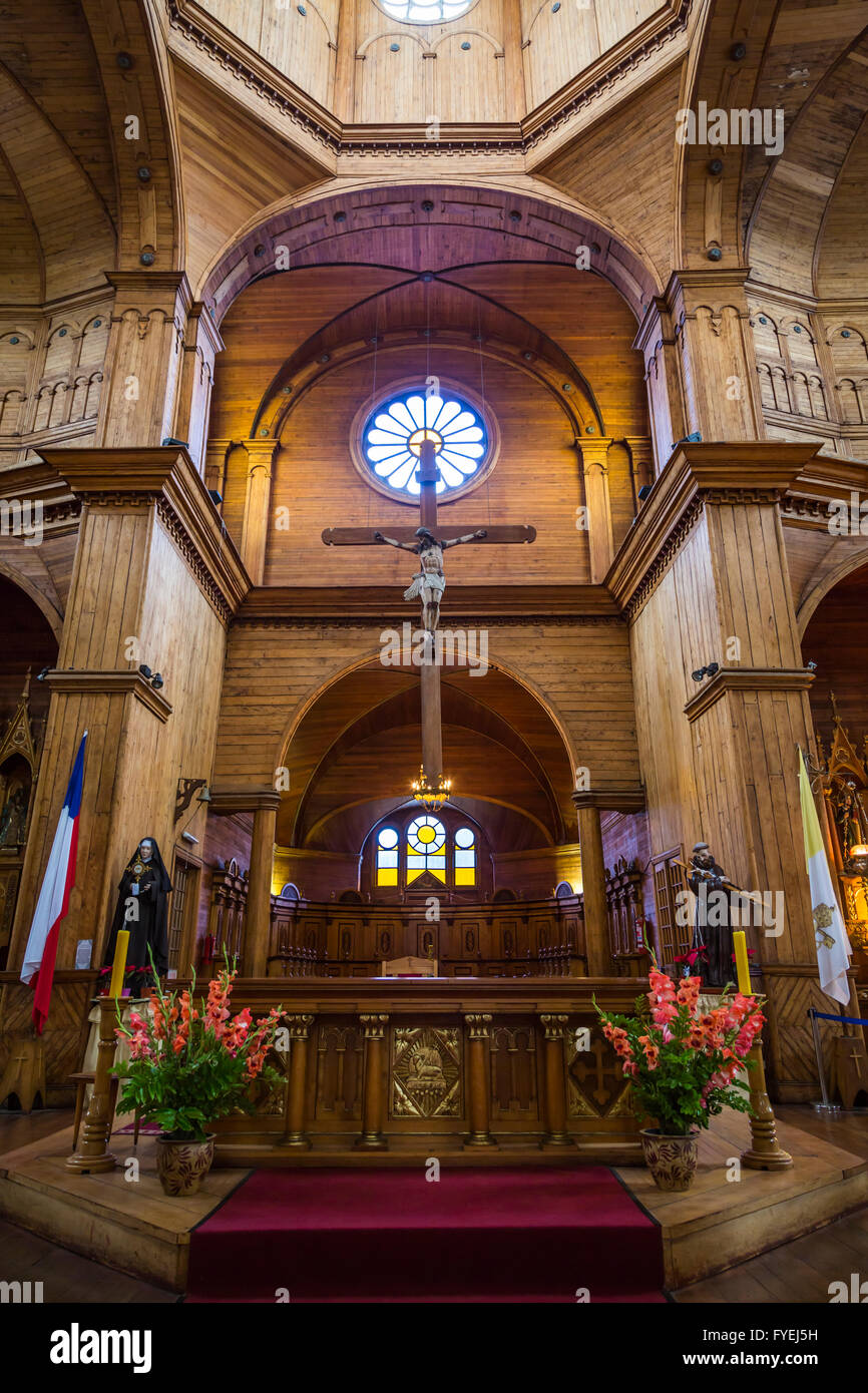 The wooden church of San Francisco on Plaza de Armas in Castro, Chile ...