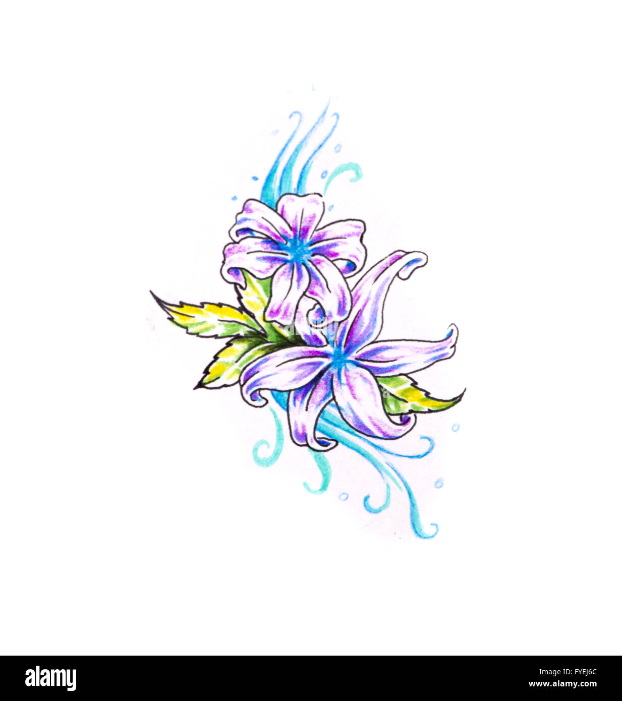 Sketch of tattoo art, rose and tribal forms Stock Photo - Alamy